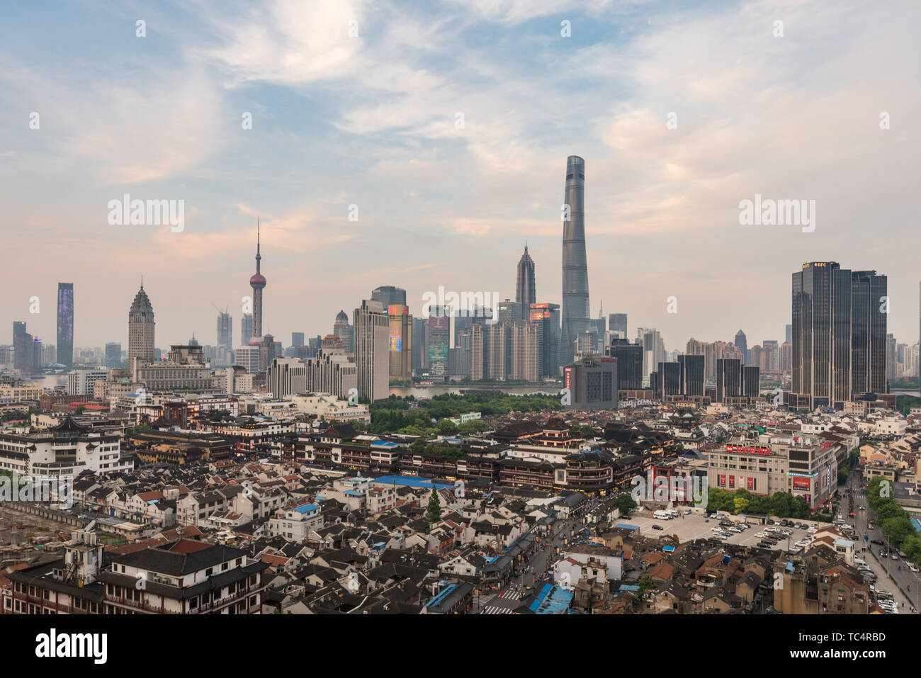 Shanghai Pudong and Yuyuan Garden dusk scenery Stock Photo - Alamy