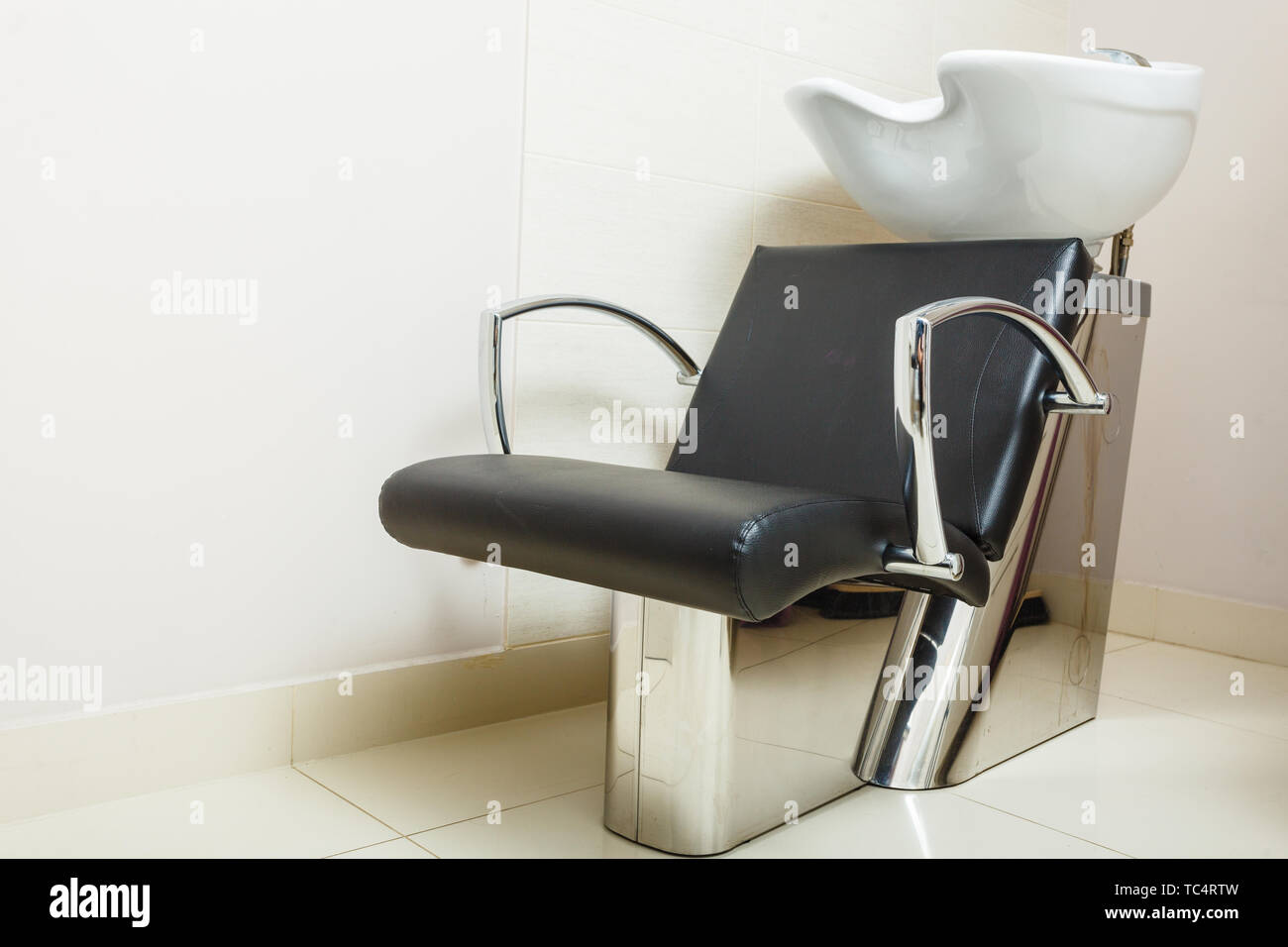 Profession workplace equipment concept. Chair with bowl for hair ...