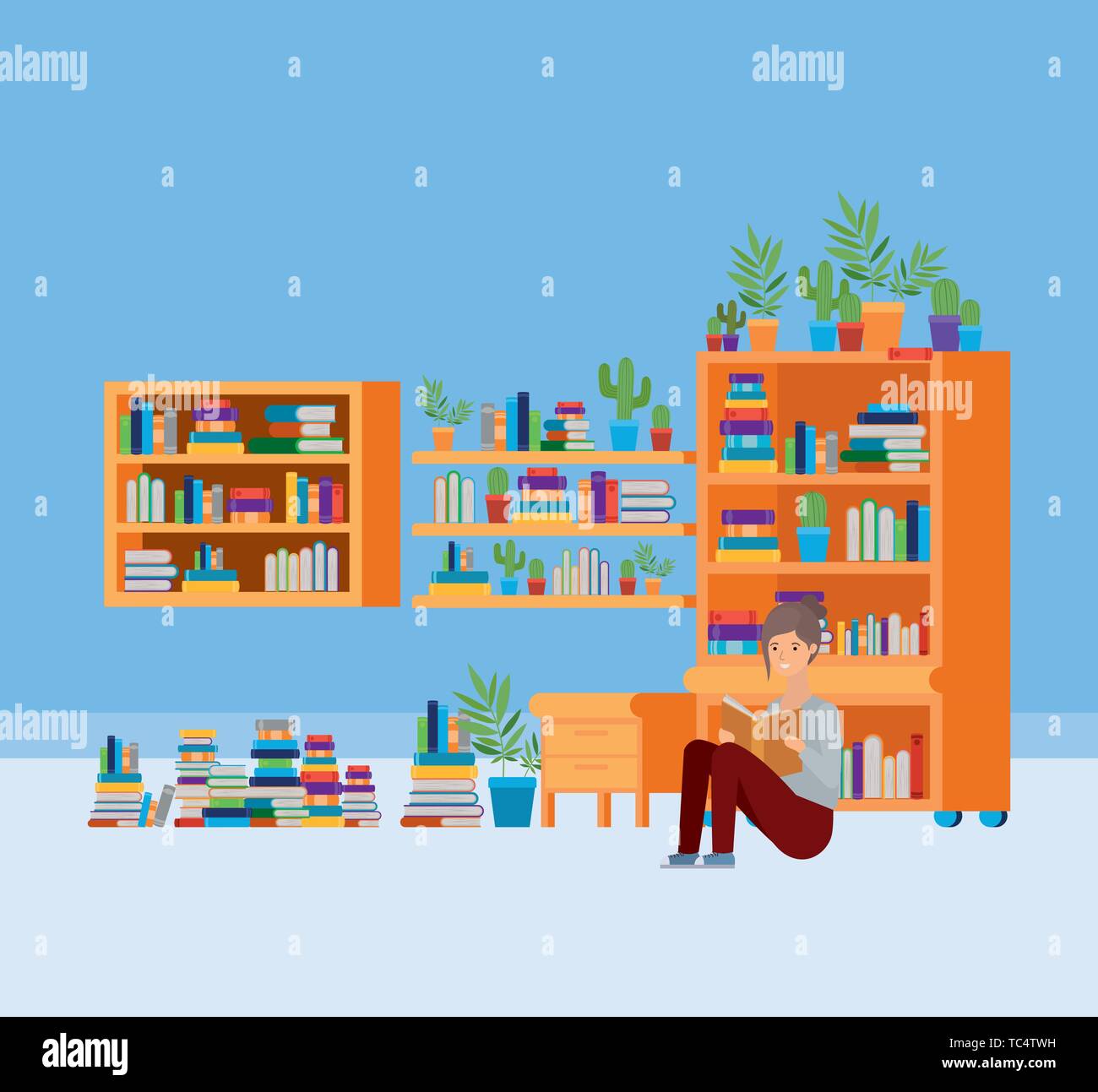 Home study room with books design Stock Vector Image & Art - Alamy