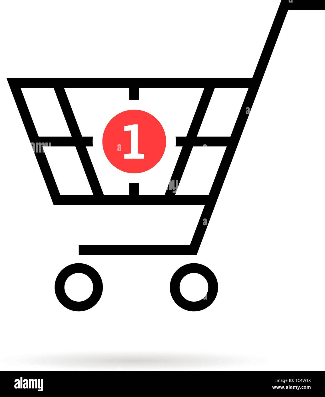 black thin line simple shopping cart with one purchase Stock Vector ...
