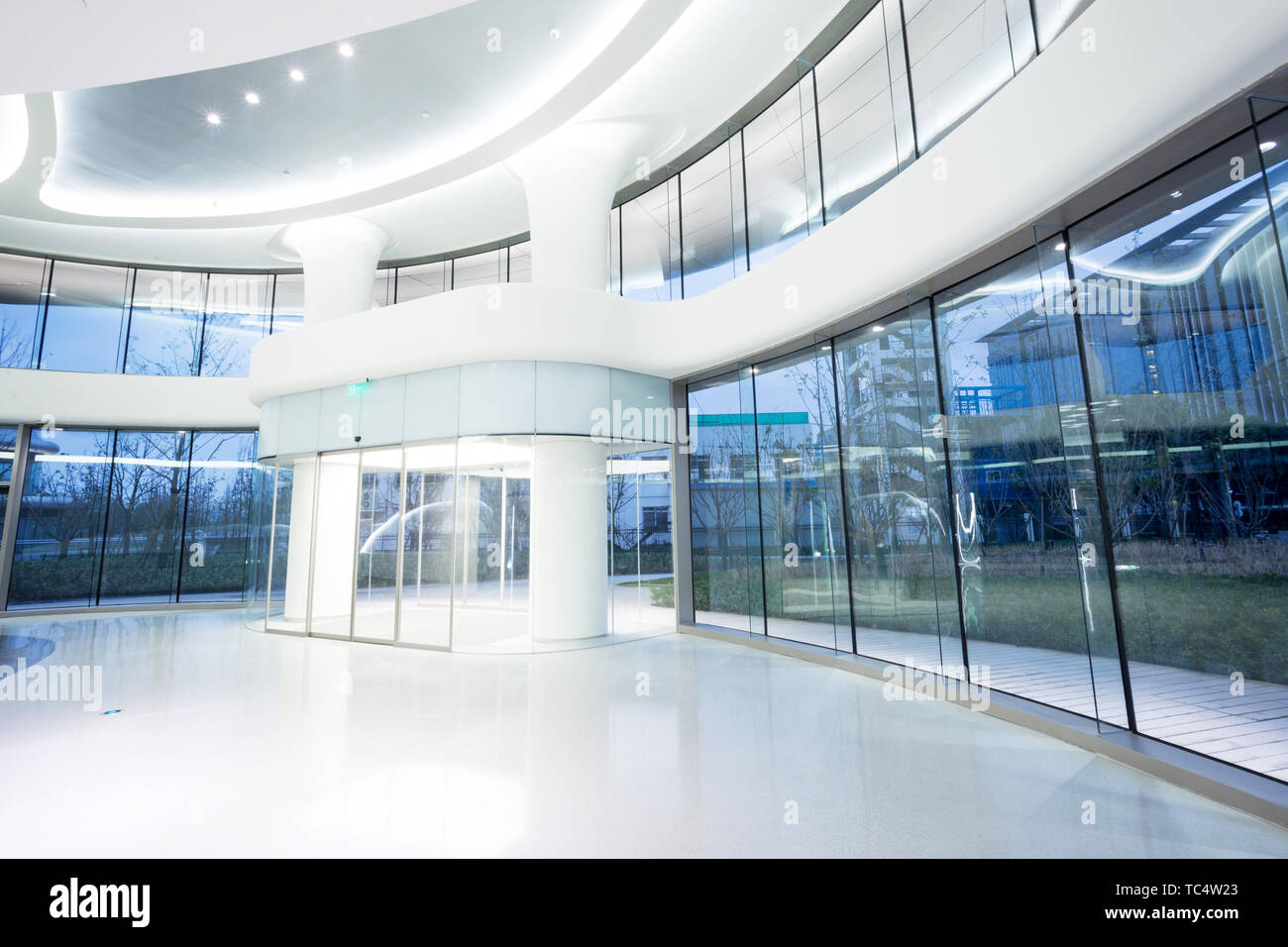 futuristic modern office building interior in urban city Stock Photo ...