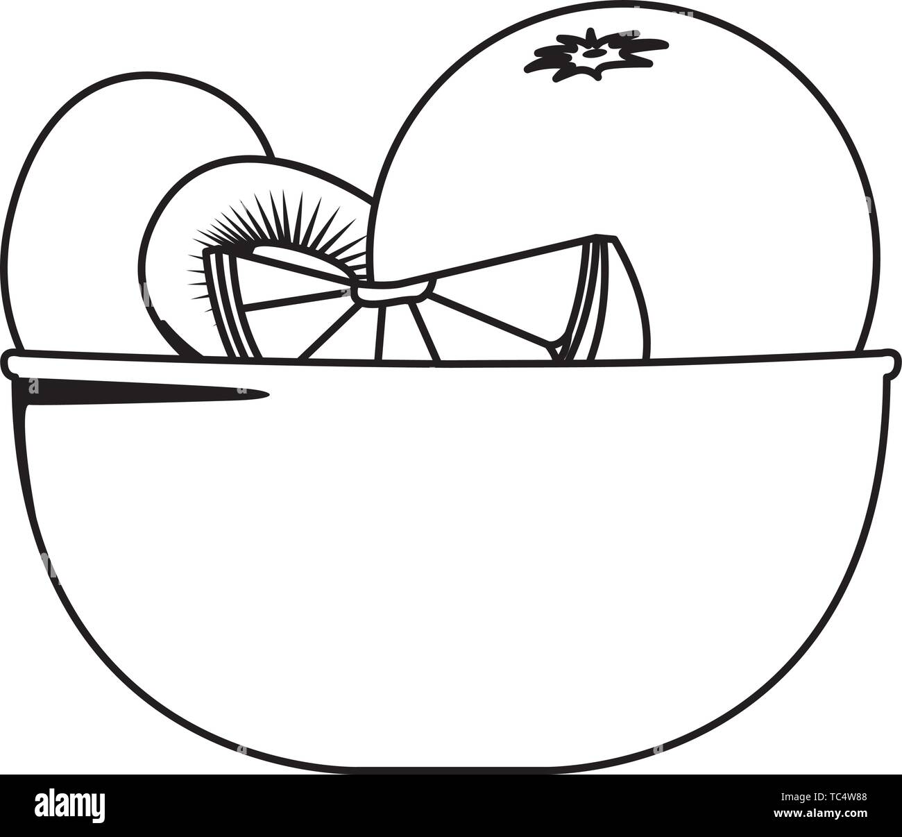 Fresh fruits in bowl cartoon in black and white Stock Vector Image ...