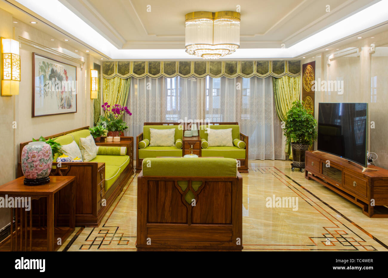 New Chinese living room Stock Photo - Alamy