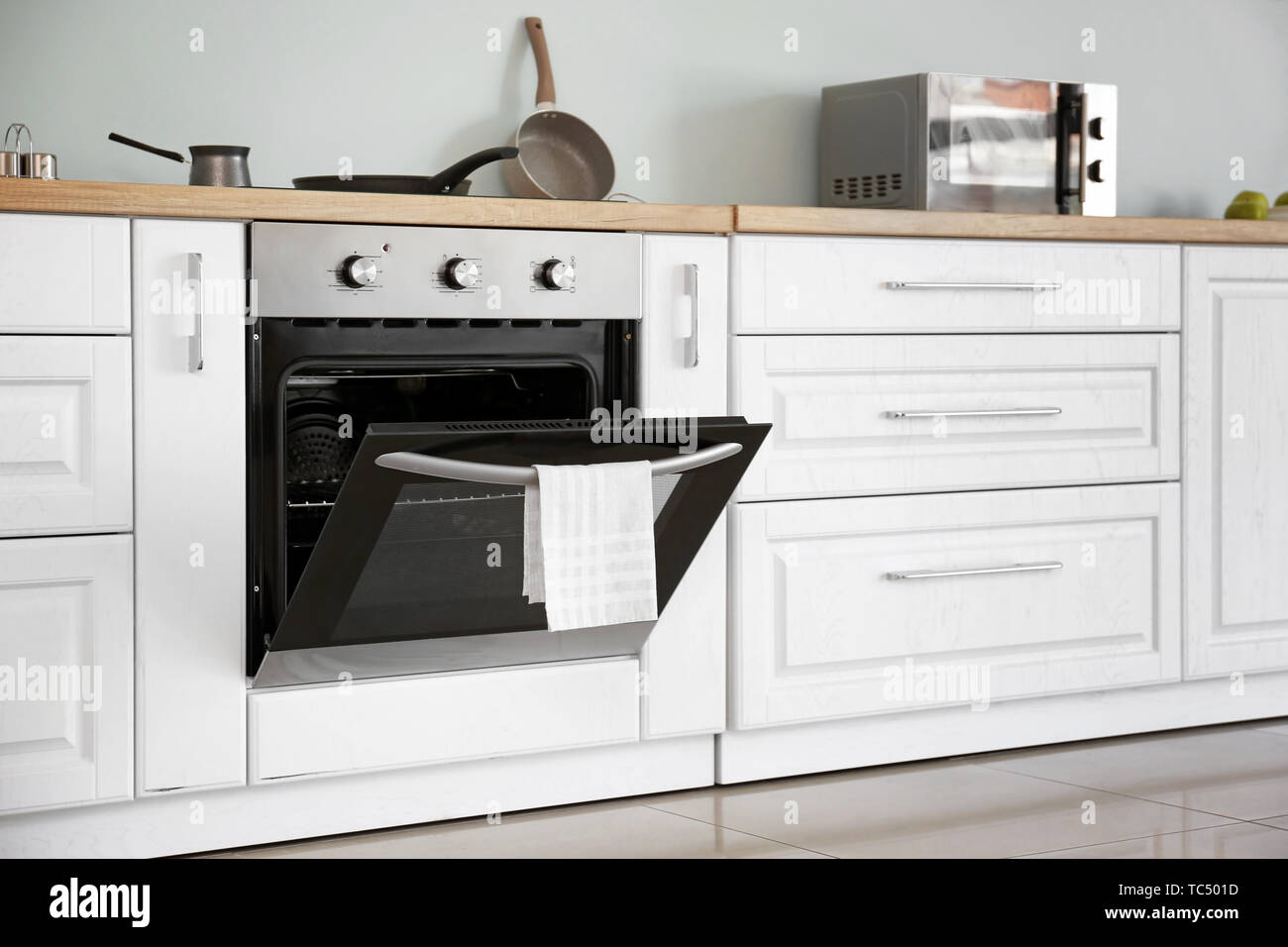Interior of kitchen with modern oven Stock Photo - Alamy