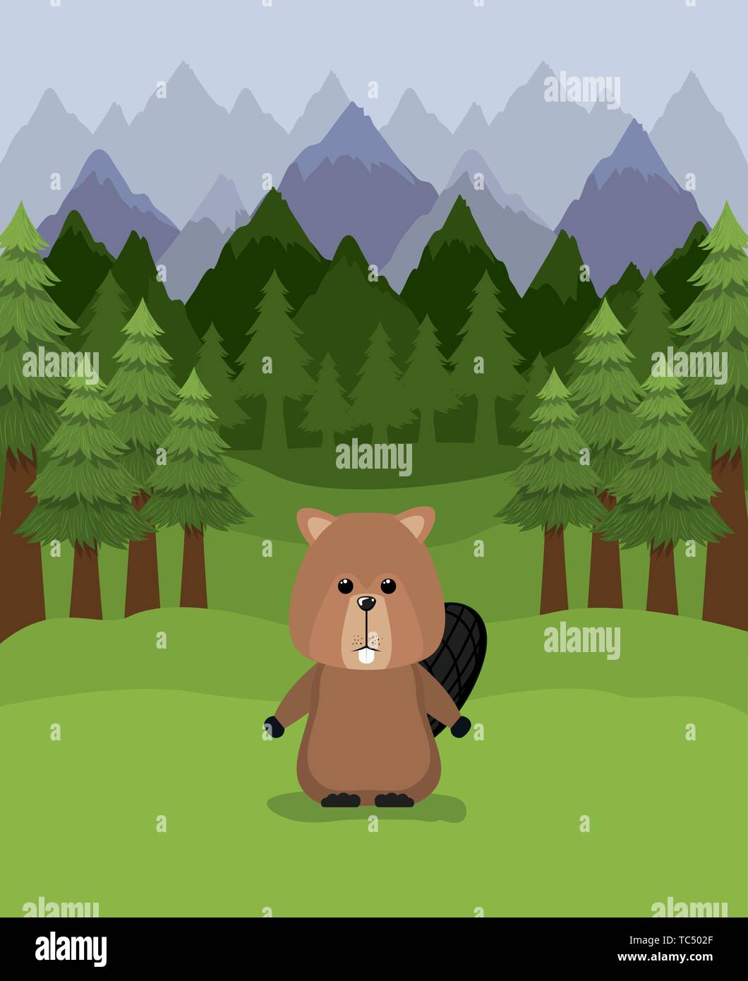 Beaver animal and pine trees design Stock Vector Image & Art - Alamy