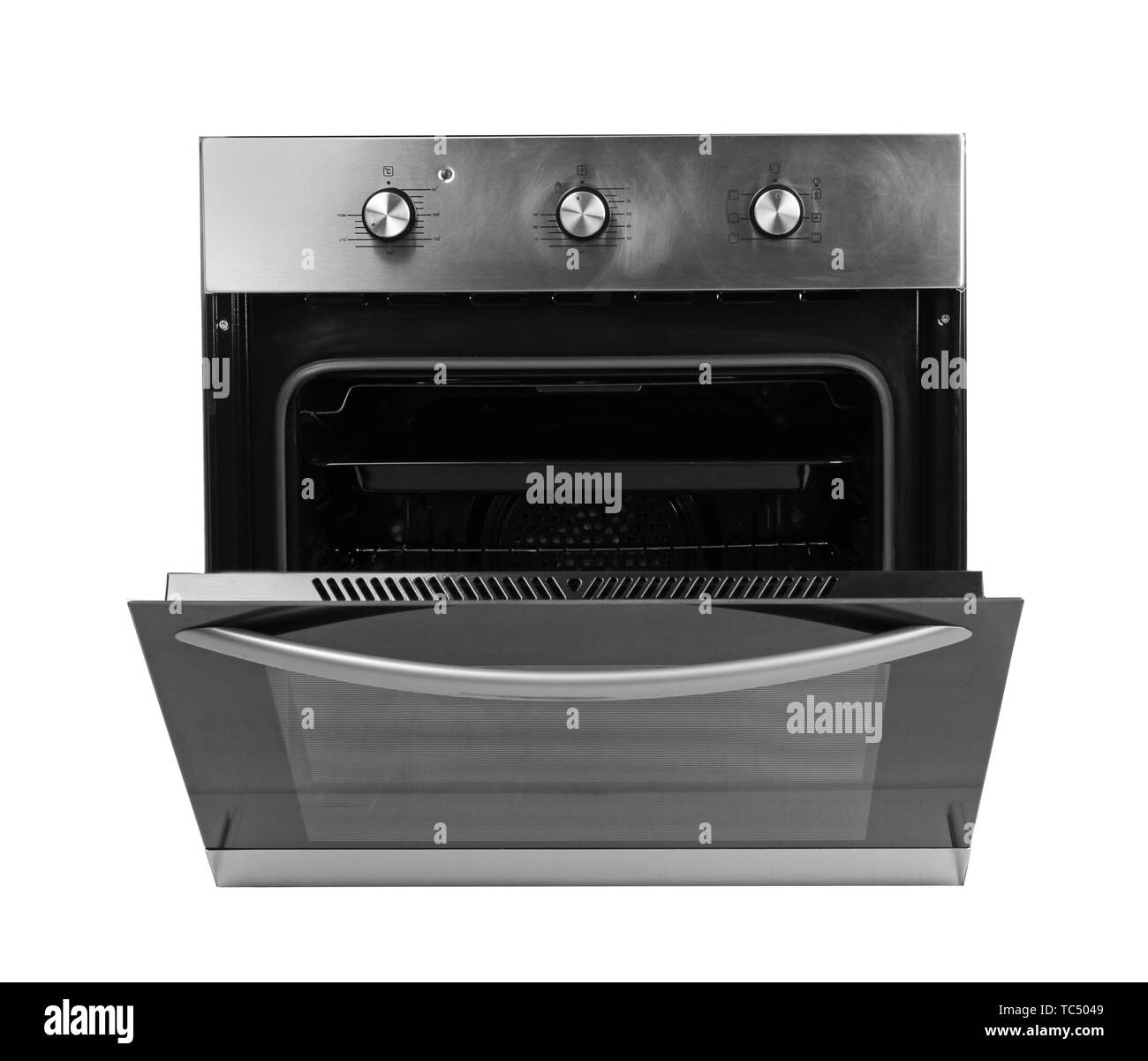 Open modern oven on white background Stock Photo - Alamy