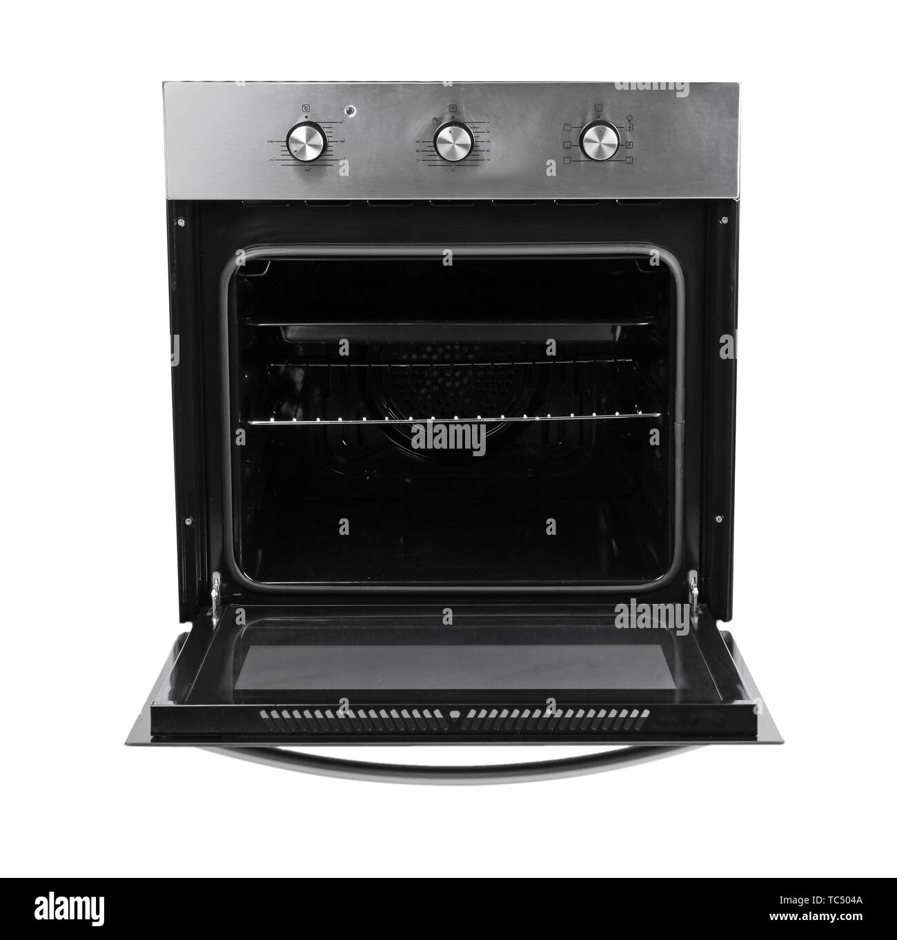 Open modern oven on white background Stock Photo - Alamy