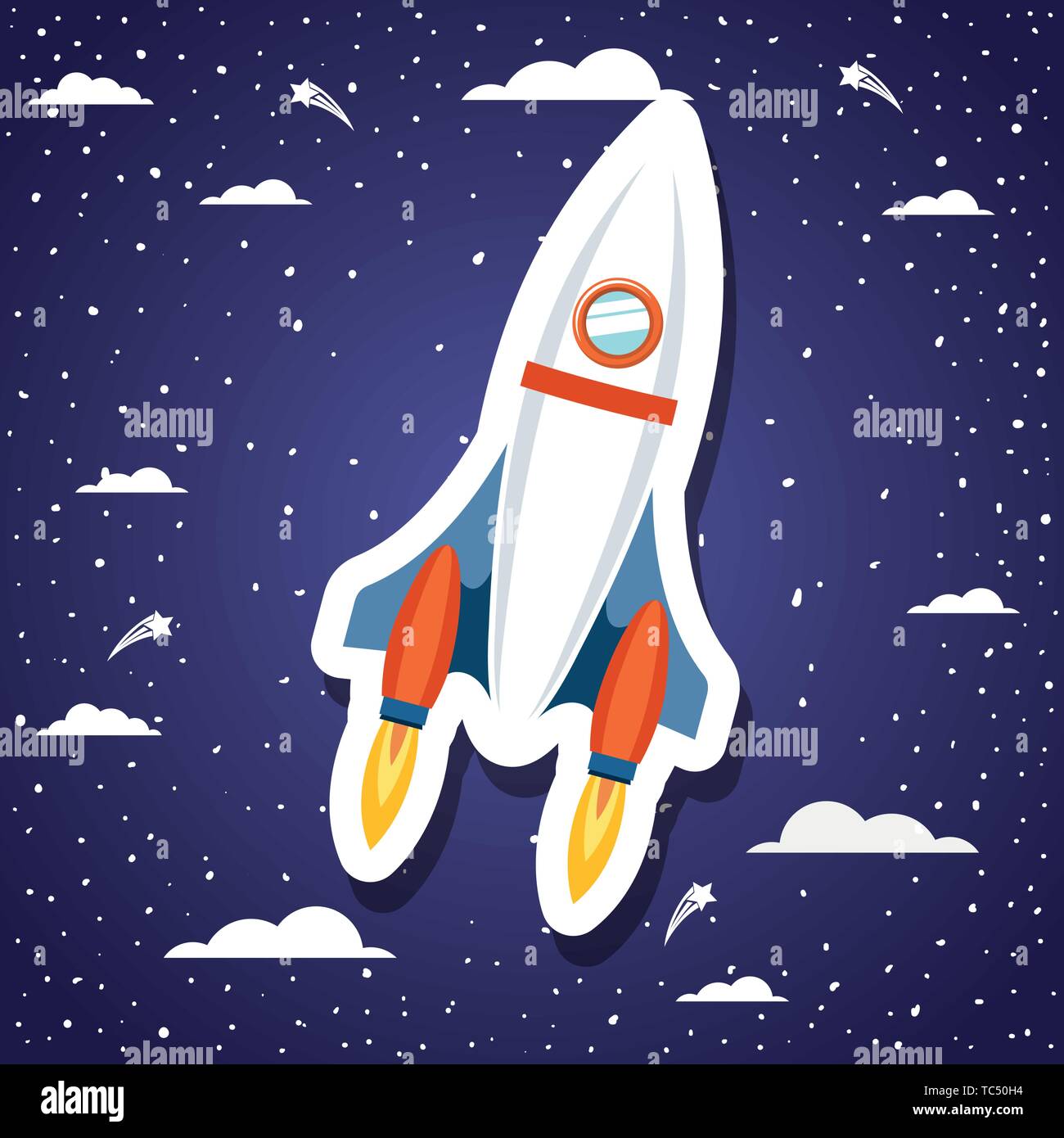 Rocket over background with clouds design vector illustration Stock ...