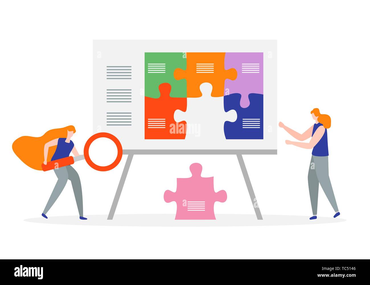 Vector illustration with people connect puzzle elements. Teamwork ...