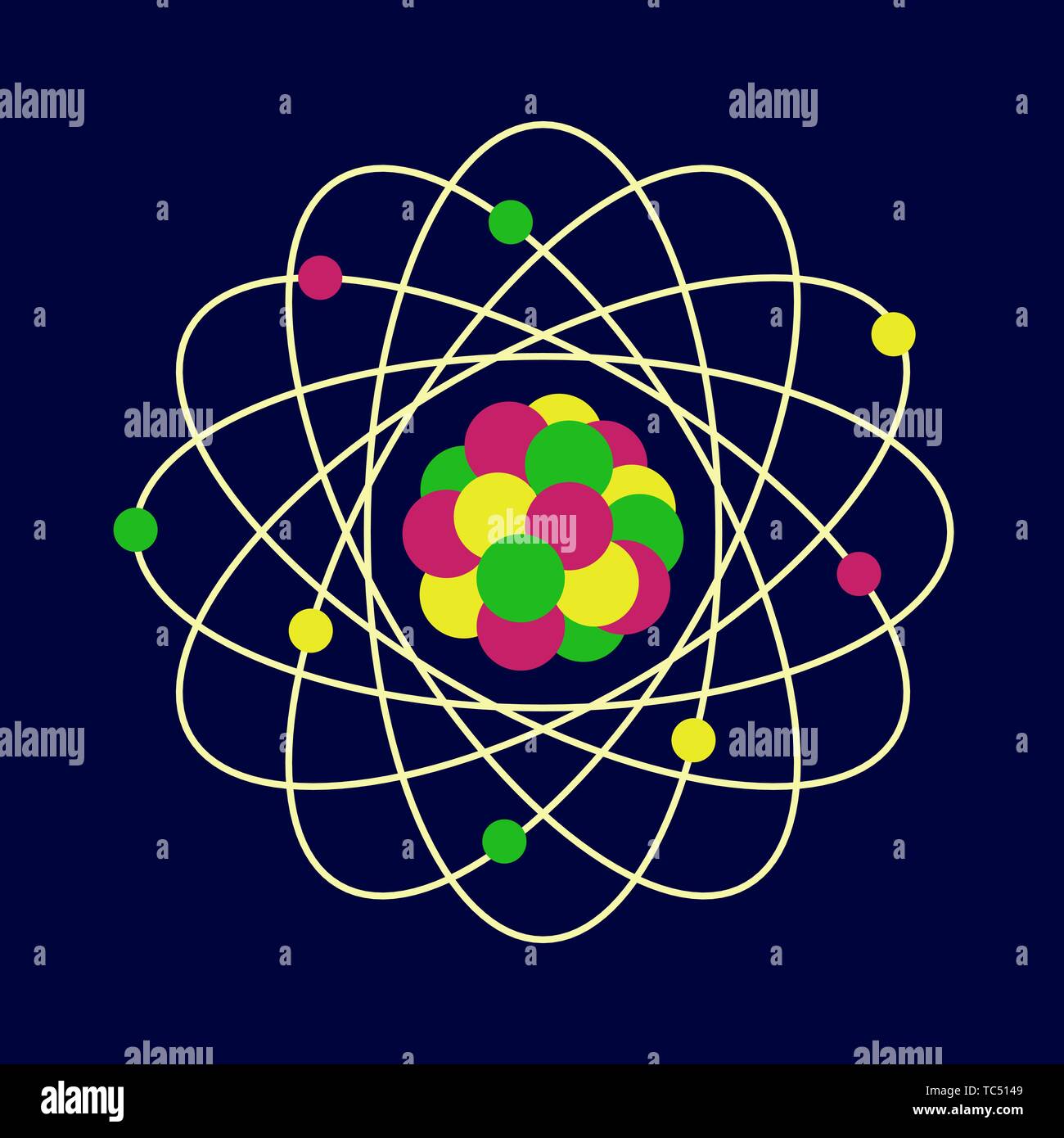 Vector illustration with atomic structure. Print with symbol of nuclear ...