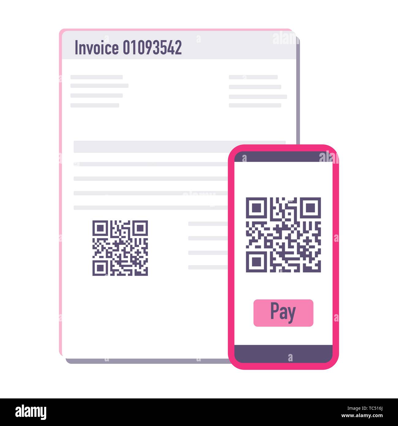 Vector illustration with phone scan qr code for payment invoice ...