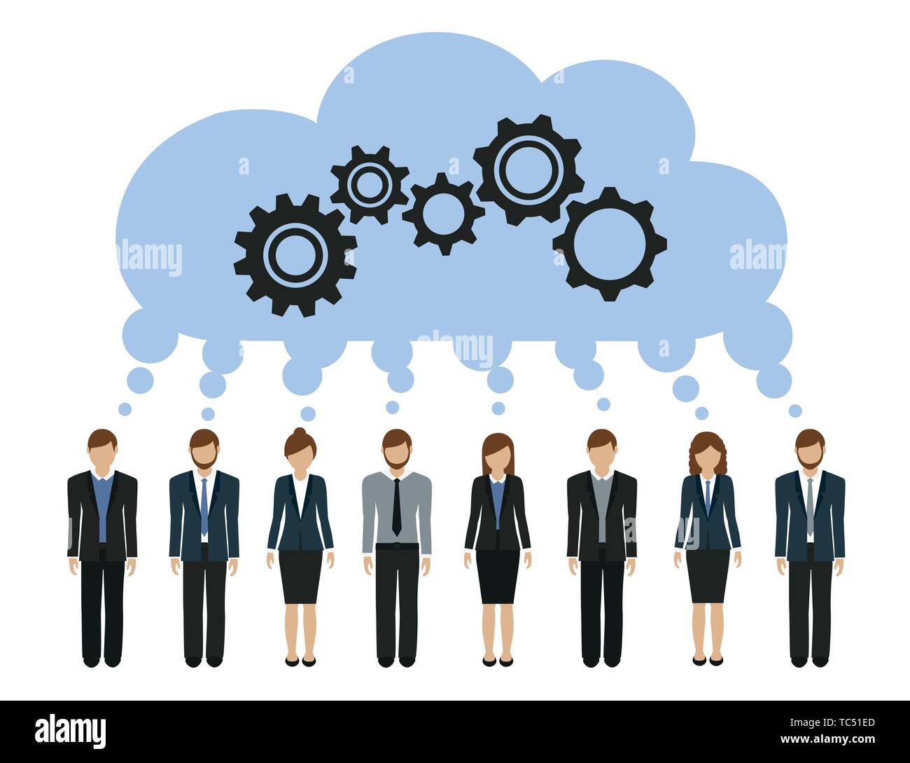 business men and women develop a common idea with gears vector ...