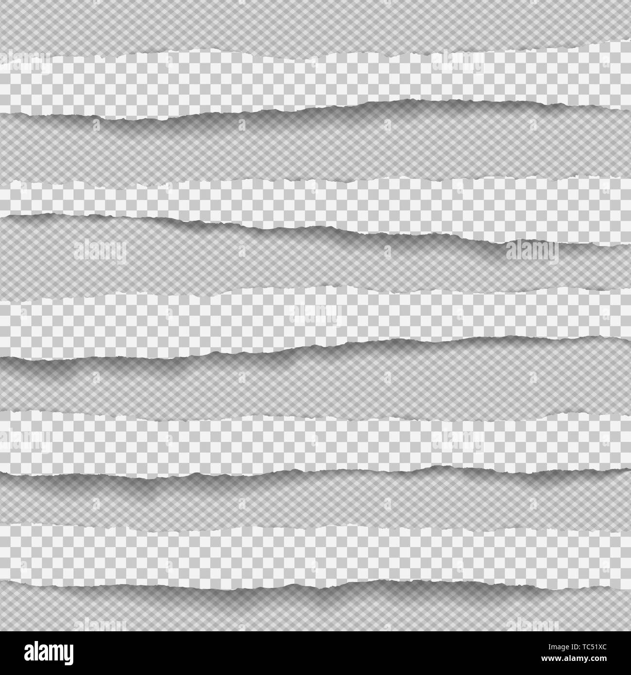 Set of torn, ripped, squared horizontal paper strips with soft shadow ...