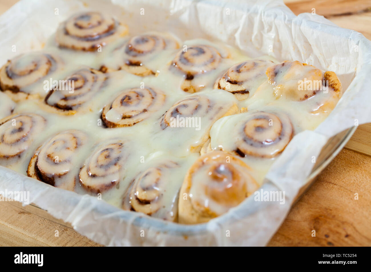 Vegan cinnabon rolls with topping Stock Photo - Alamy