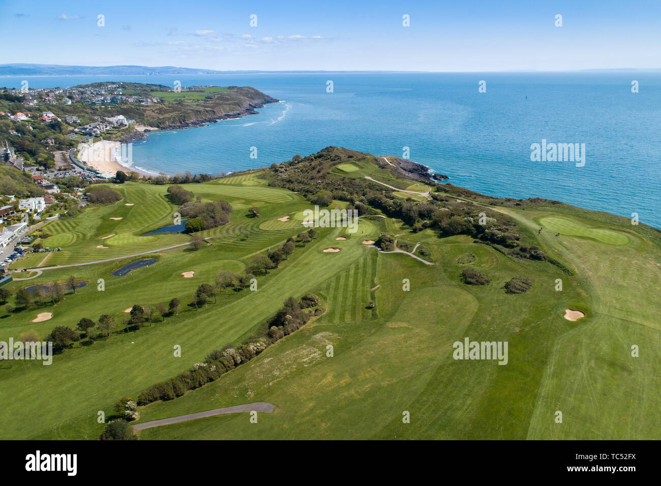 An aerial view of Langland Bay Golf Club, on the Gower peninsula ...