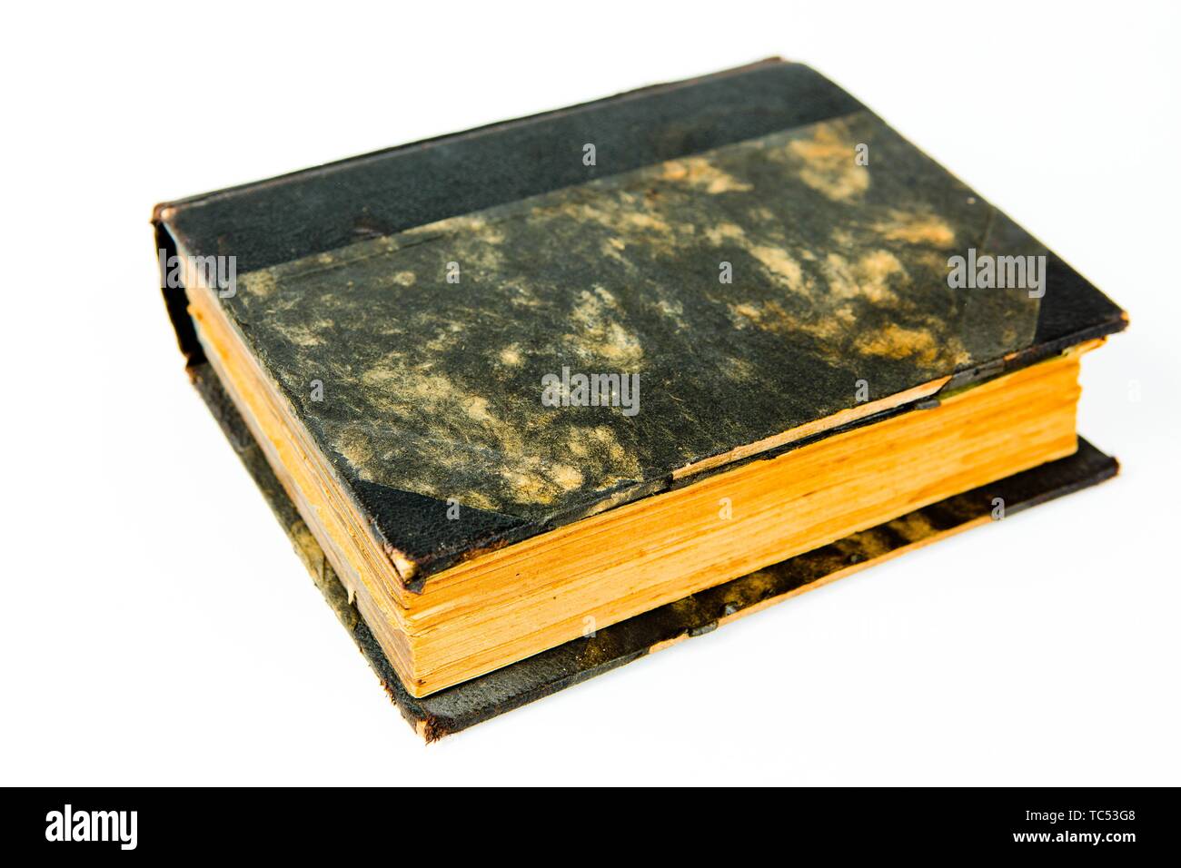 Vintage book with black textured cover on white background Stock Photo ...