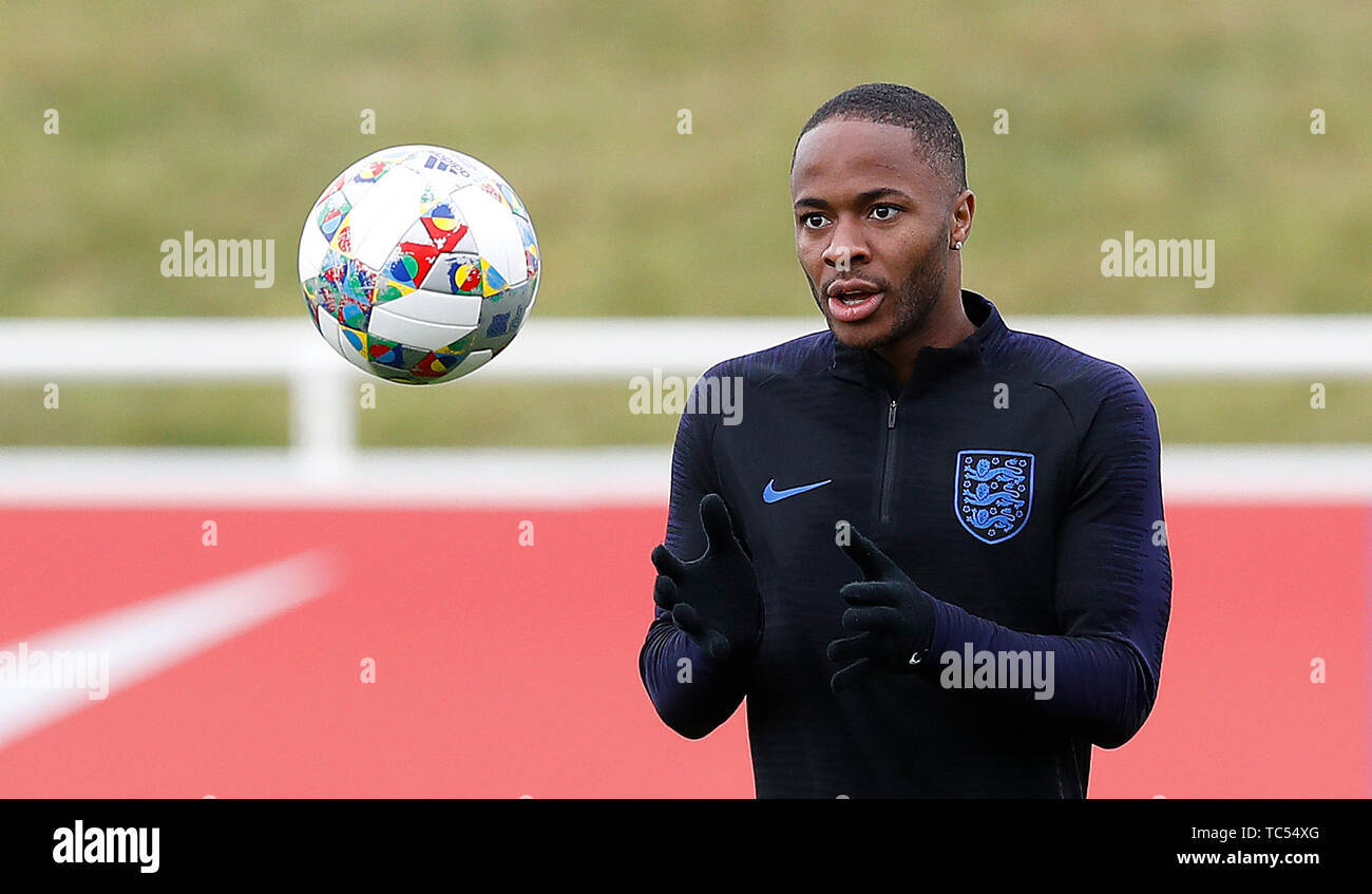 England's Raheem Sterling in action, during the training session at St ...