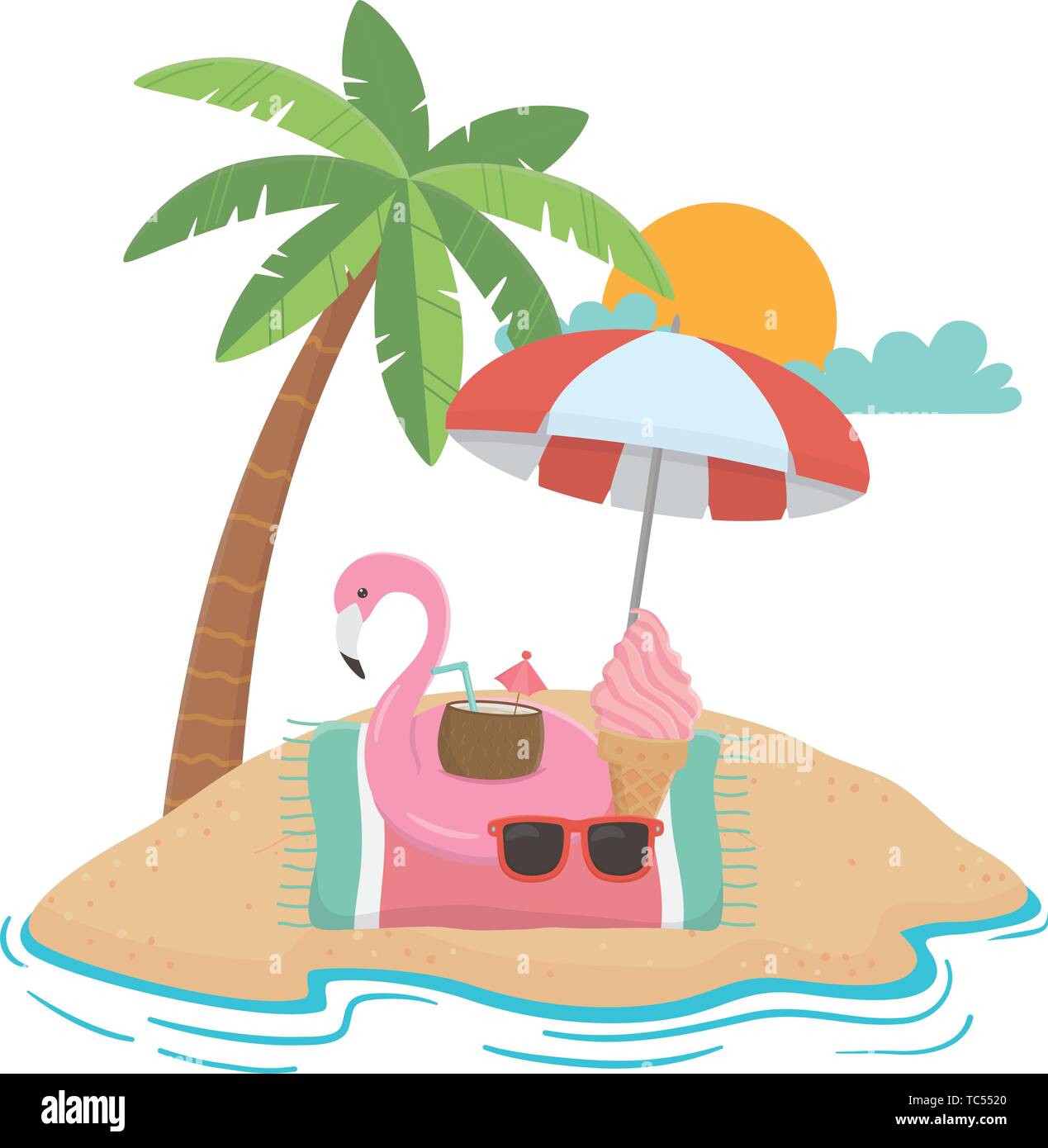 Flamingo float and summer icon set design, Vacation beach tropical ...