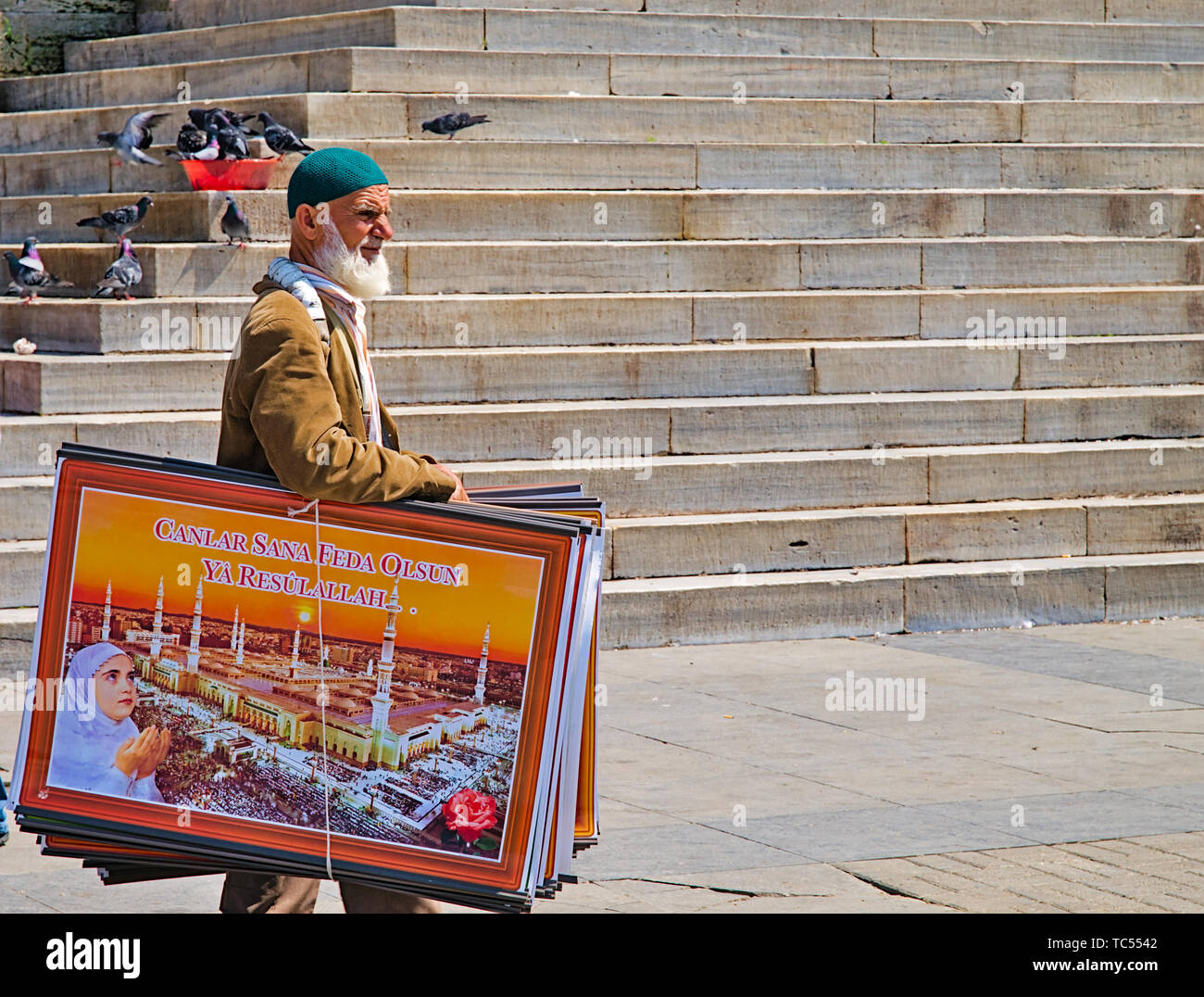 Istanbul, Turkey - 05/29/2010: Old street merchant seller with green ...