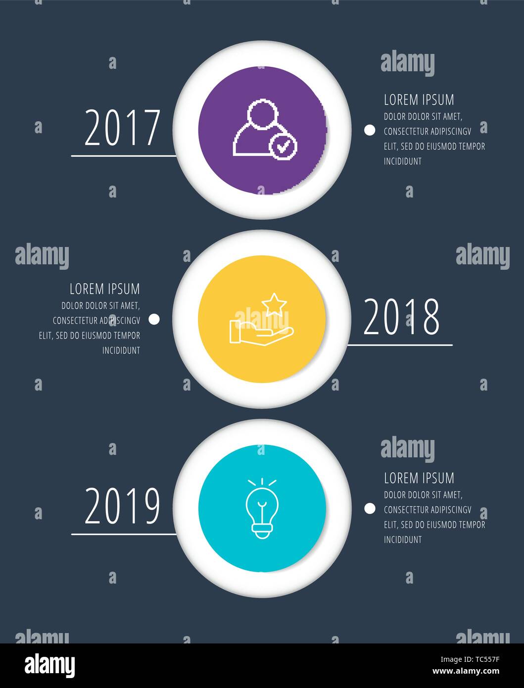 Vector infographic flat template circles for three label, diagram, graph, presentation. Business ...