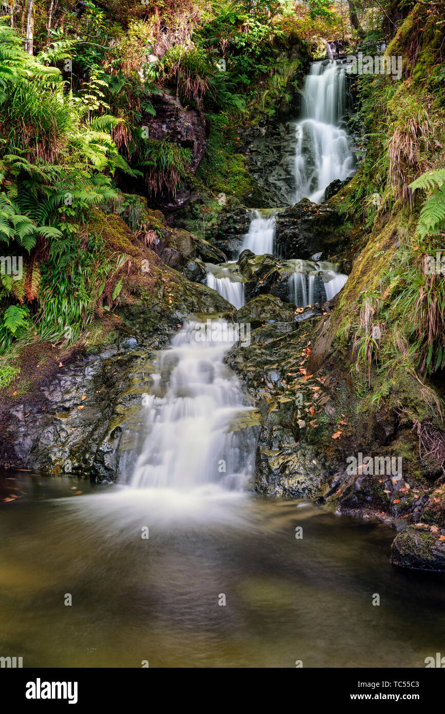 The waterfall on Ledard Burn above Loch Ard Stock Photo - Alamy
