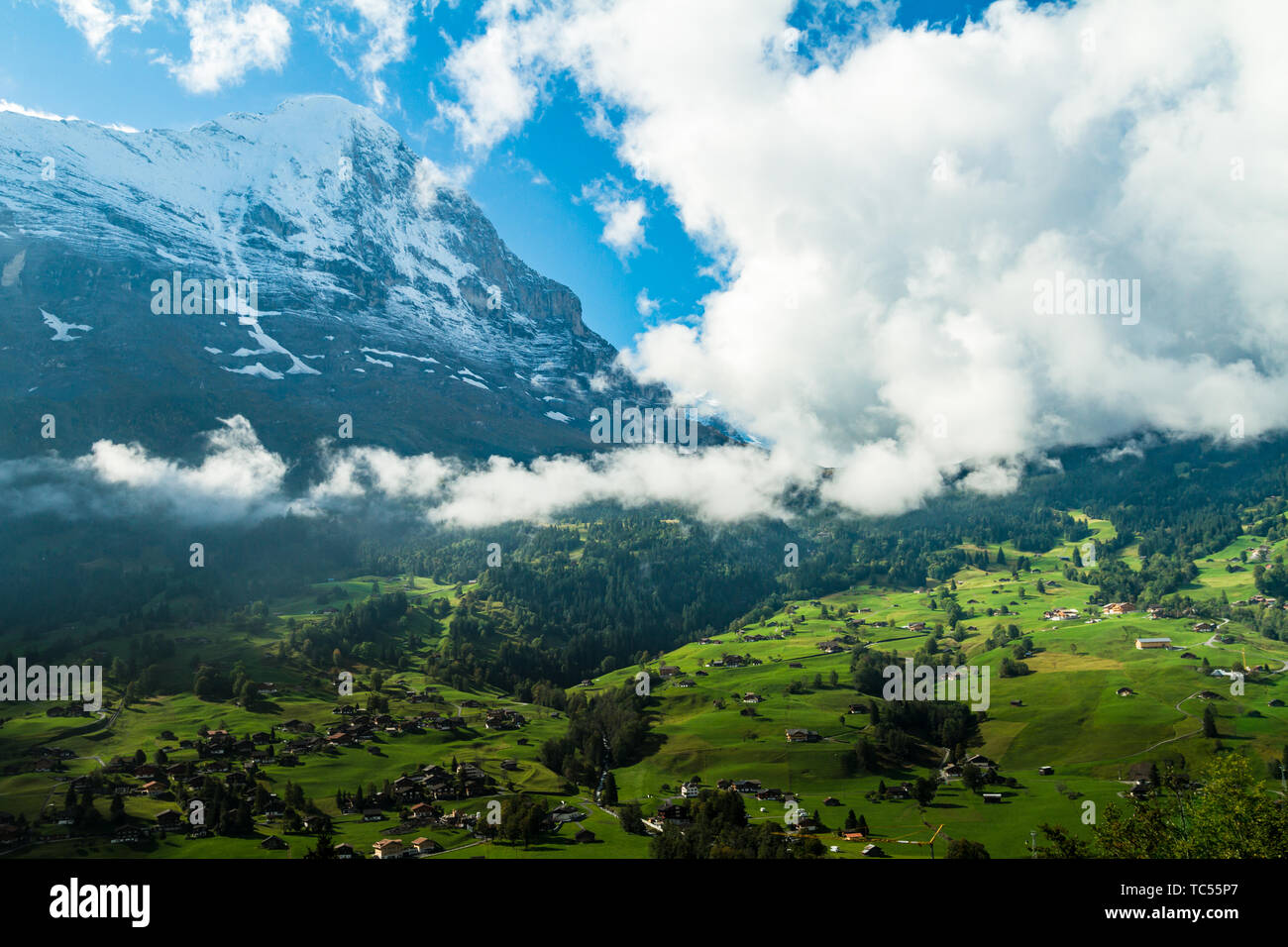 The great north wall of Eiger, seen from Grindelwald, Switzerland Stock ...