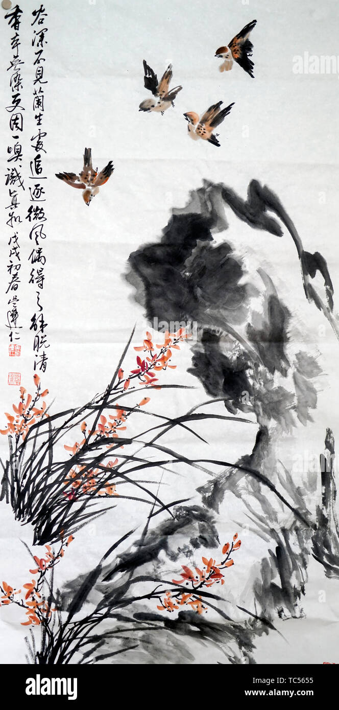 Chinese art painting birds hi-res stock photography and images - Alamy