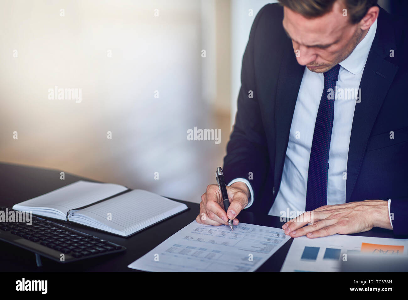 Businessman writing notes in documents hi-res stock photography and ...