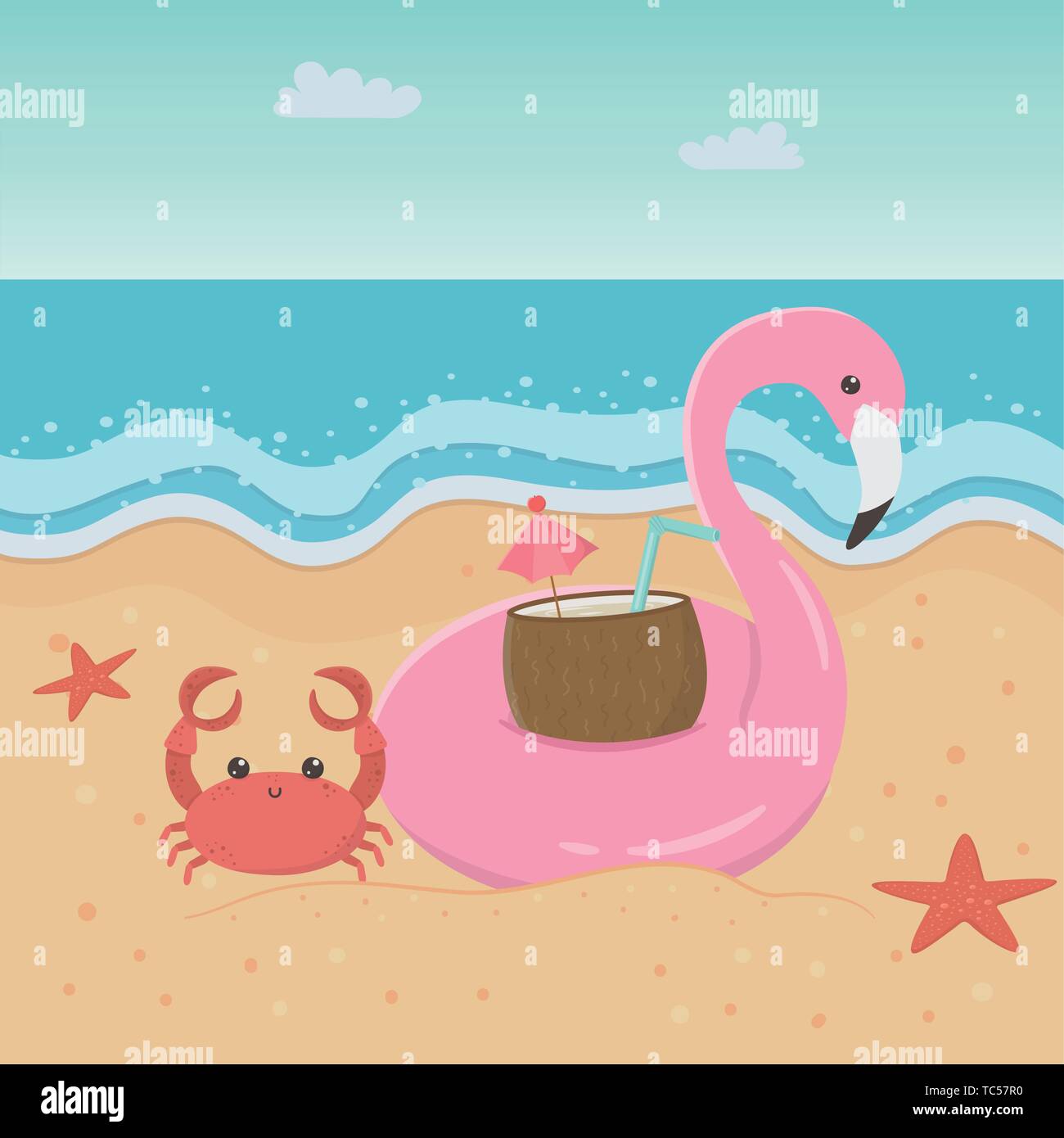 Flamingo float and summer icon set design, Vacation beach tropical ...