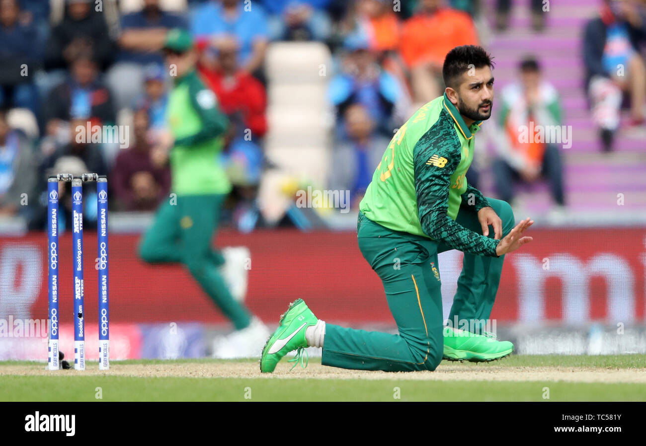 South Africa's Tabraiz Shamsi during the ICC Cricket World Cup group ...