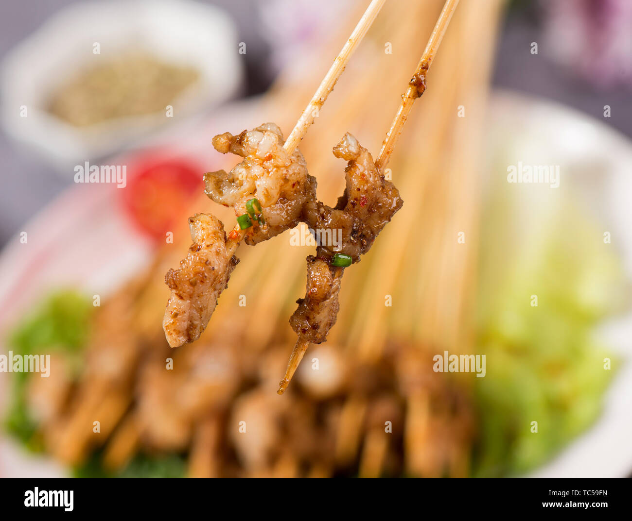 Iron plate barbecue lamb kebab, duck gizzard, lamb, pork beef Stock ...