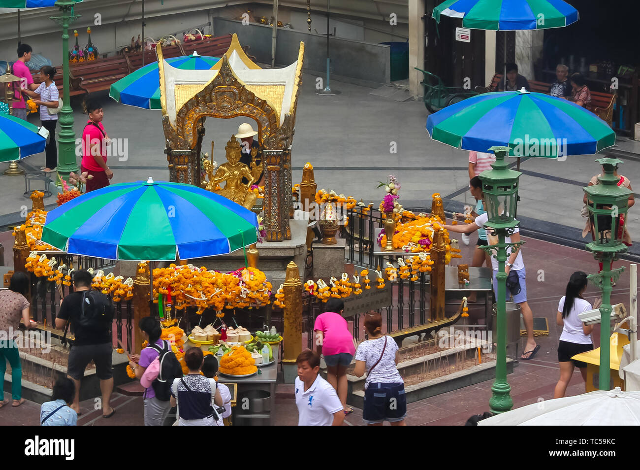 Altar of worship to Phra Phrom, God of the Manifested World in the city ...