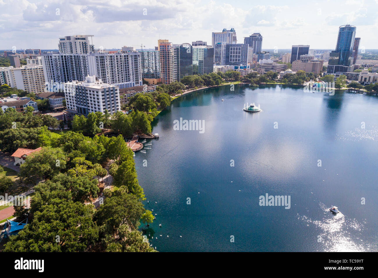 Orlando Florida,Lake Eola Park,downtown city skyline,high rise ...