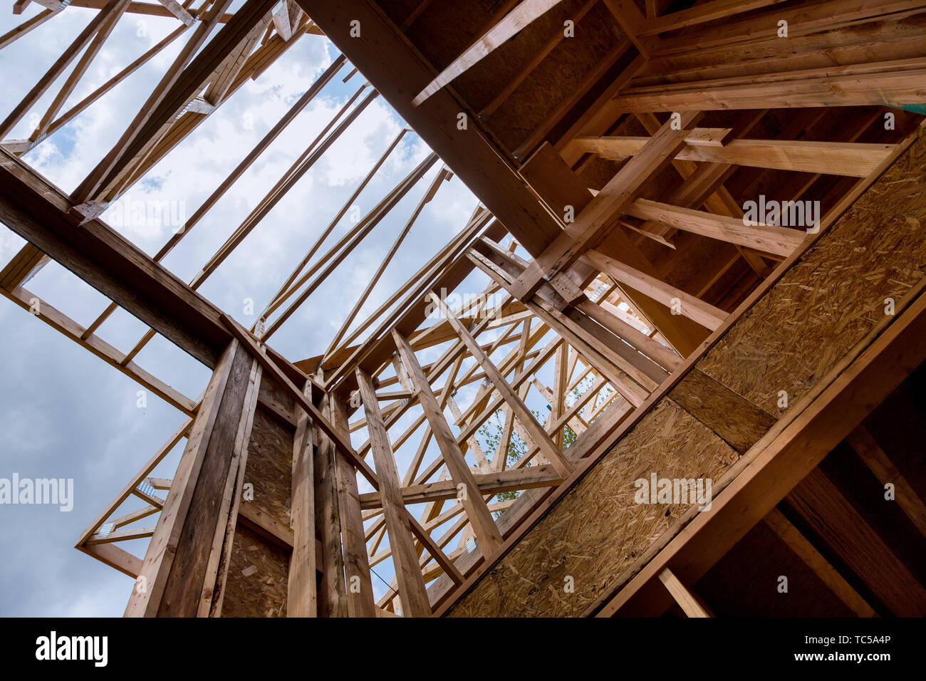 Building construction, wood framing and beam construction structure at ...