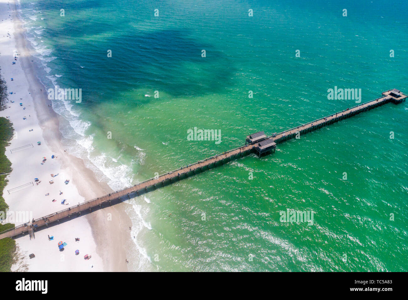 Naples Florida,Gulf of Mexico historic Pier public beach beaches,aerial ...