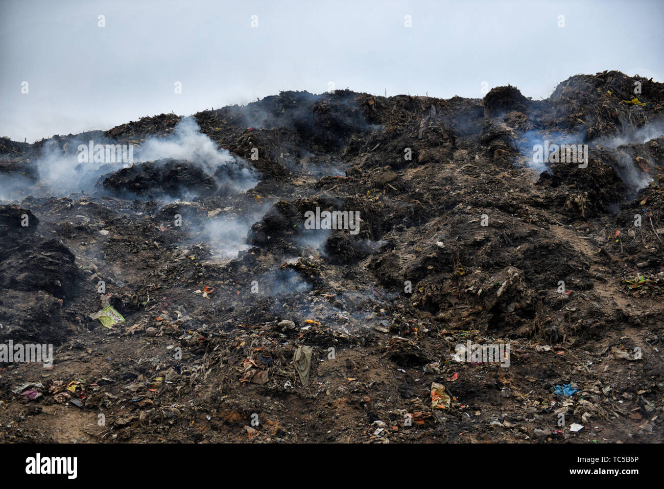 Smoke from burning garbage at the dump yard on world Environment day ...