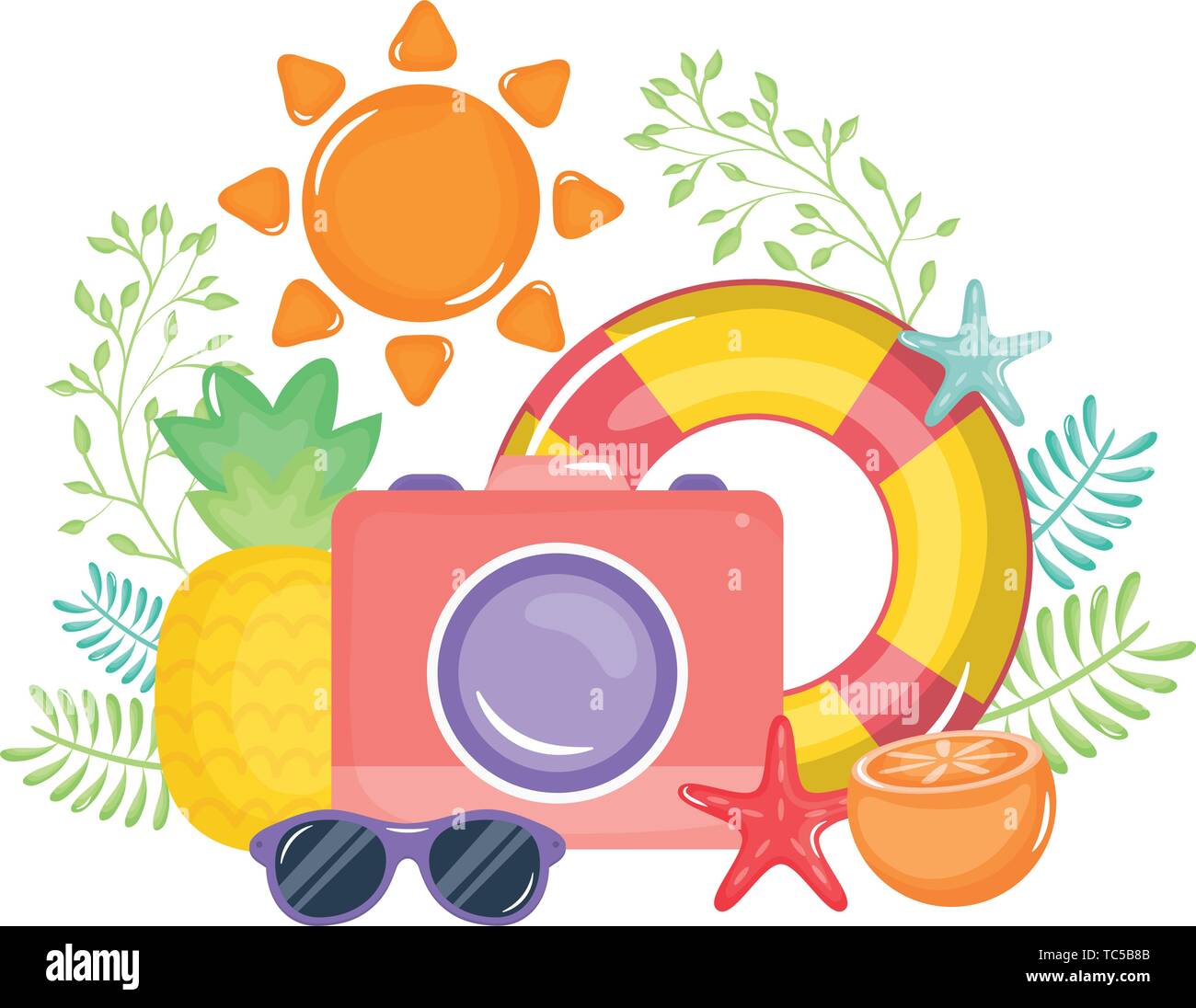 camera photographic with float lifeguard vector illustration design ...