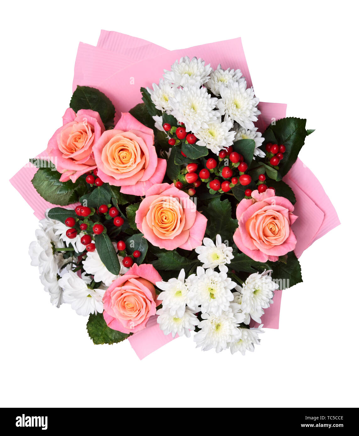 Bright bouquet shot from above, isolated on white, accurate clipping ...