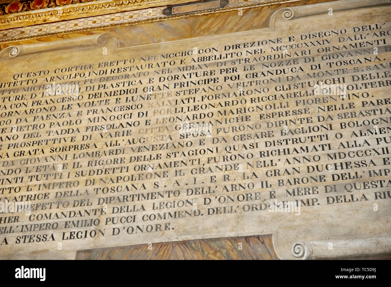 Italian text as seen on the ceiling in old apartment building in ...
