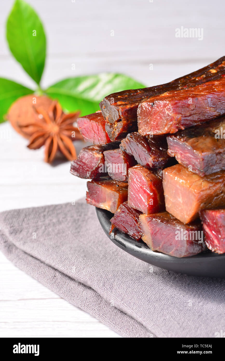 Air-dried hand-torn beef HD picture Stock Photo - Alamy