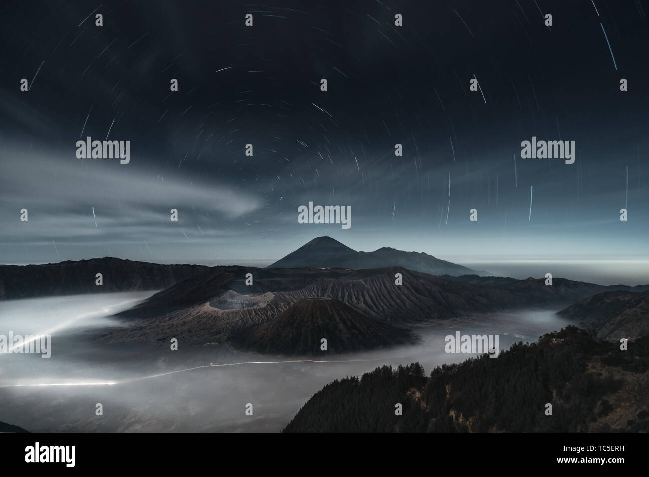 Bromo volcano star track Stock Photo - Alamy