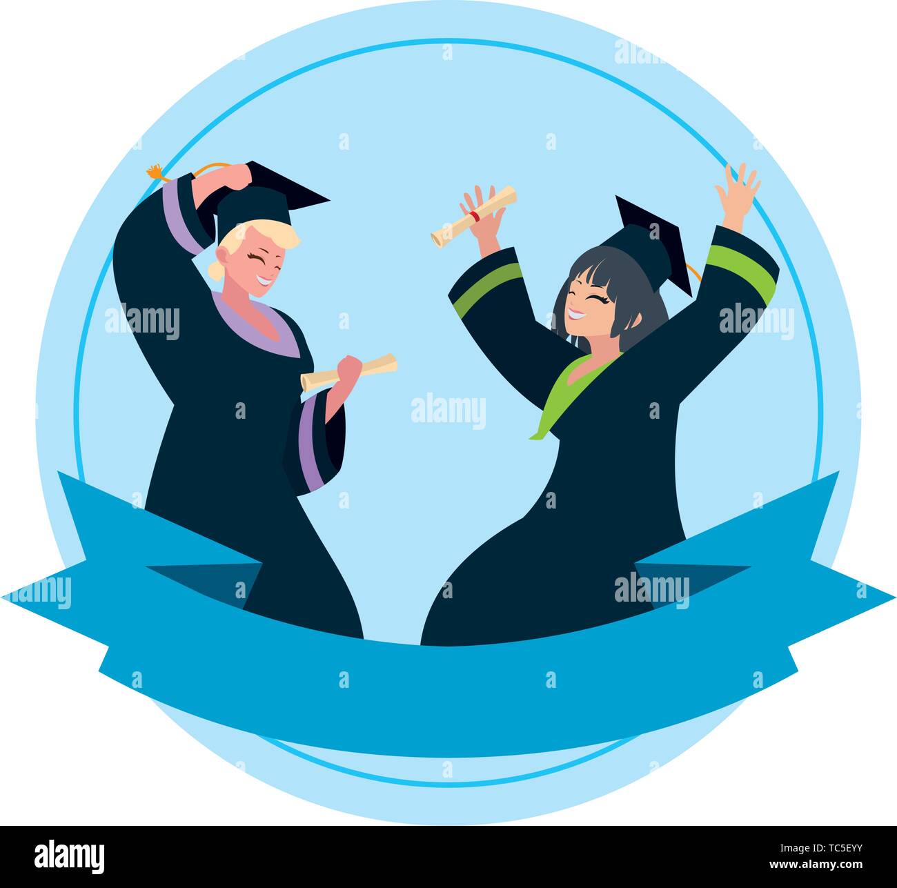 beautiful women students graduated celebrating vector illustration ...