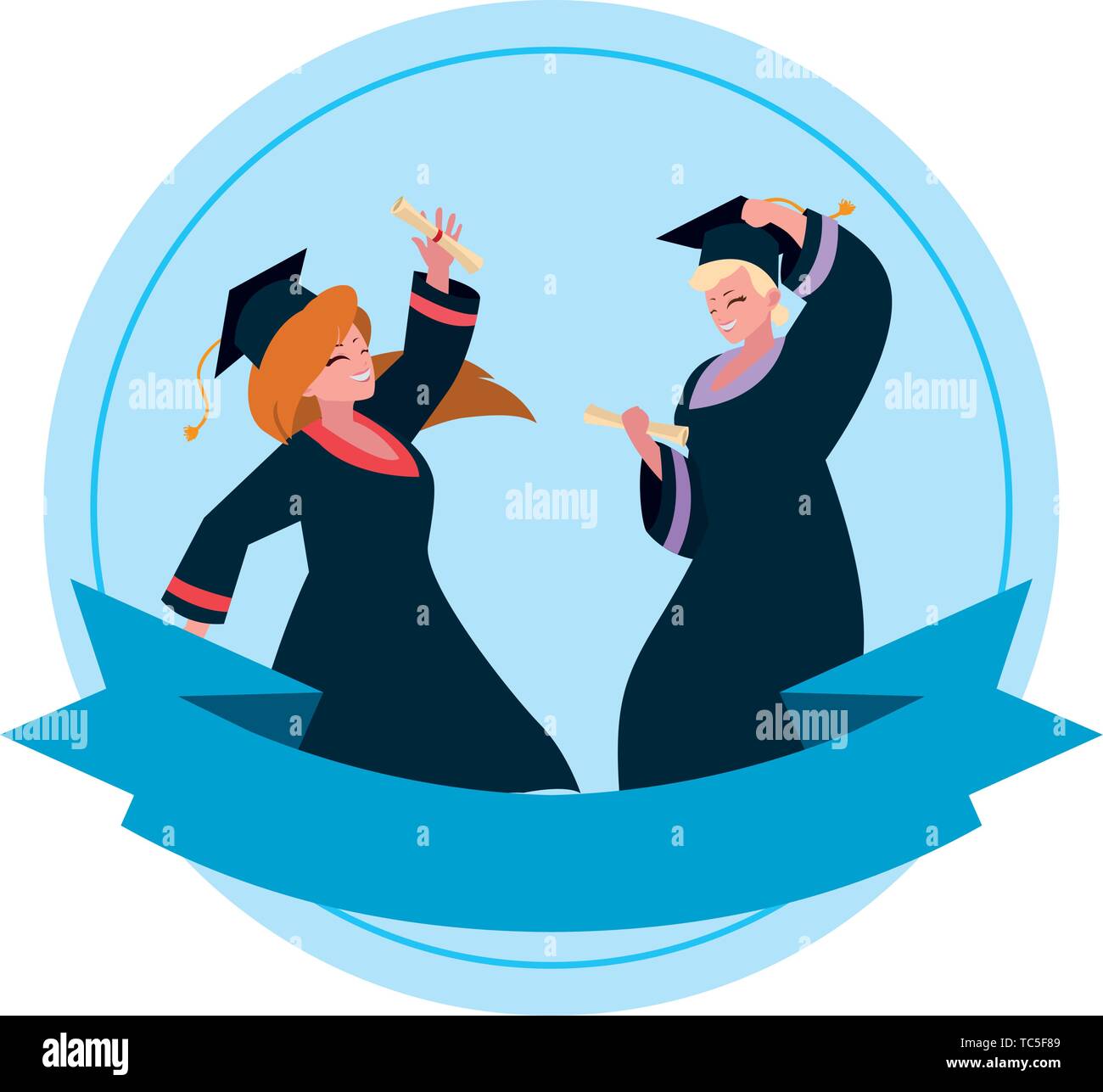 beautiful women students graduated celebrating vector illustration ...