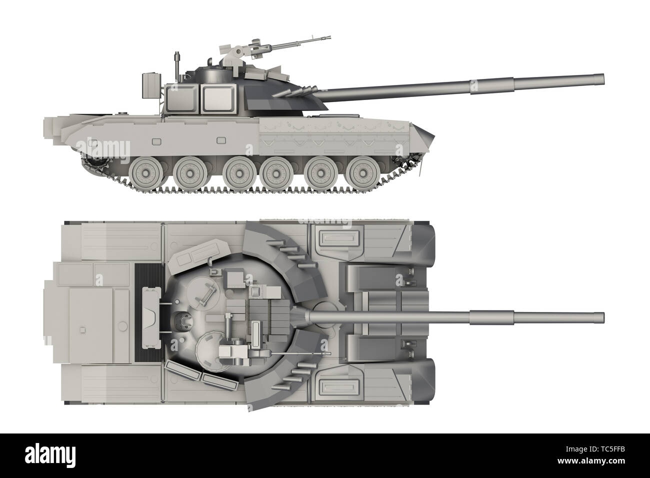 military tank side and top view isolated on white. 3d rendering Stock ...