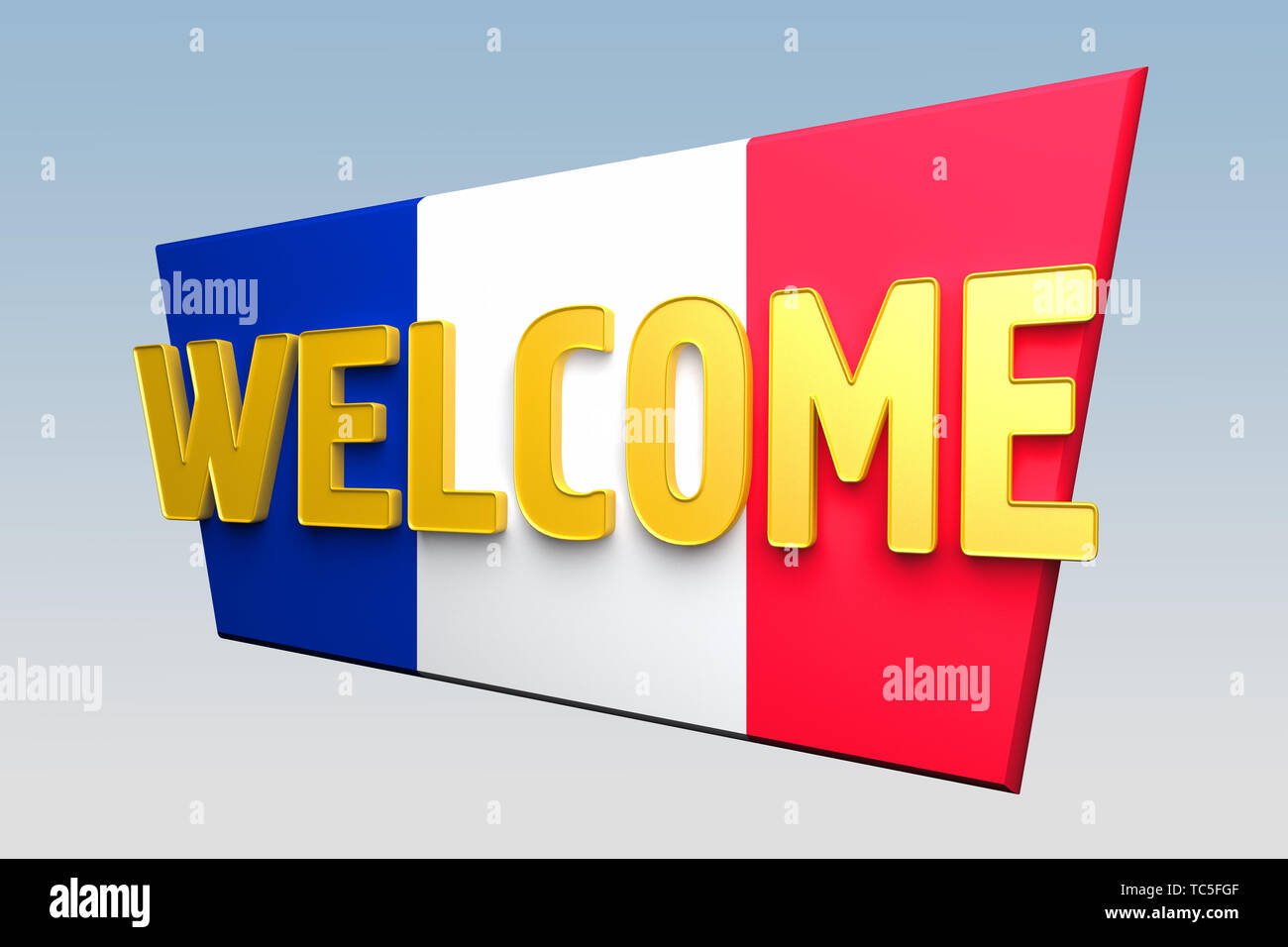 welcome sign is painted color of flag France. 3d rendering Stock Photo ...
