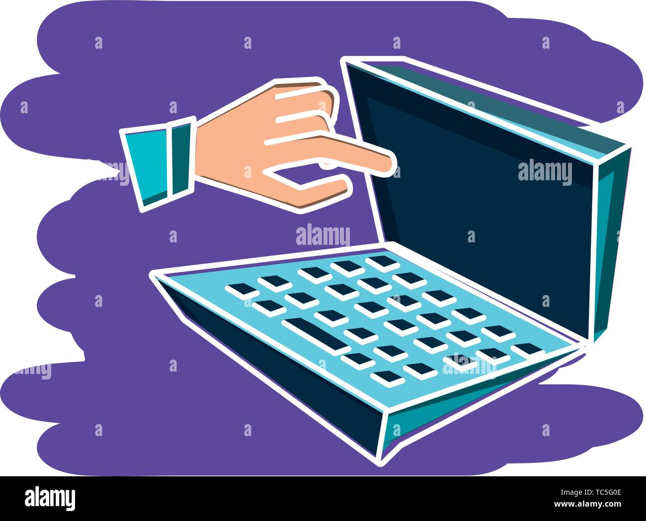 laptop computer device with hand vector illustration design Stock ...