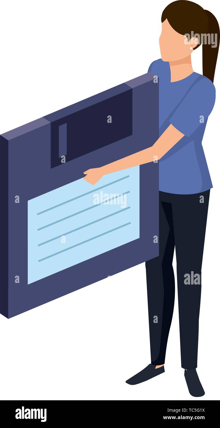 young woman lifting floppy disk data storage Stock Vector Image & Art ...
