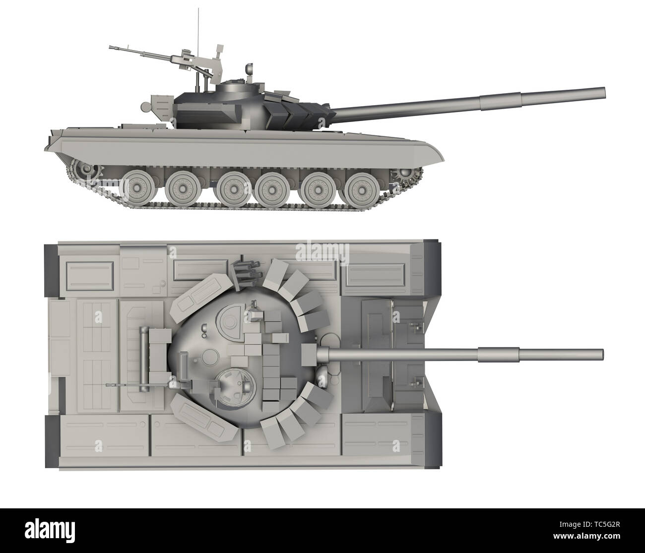 military tank side and top view isolated on white. 3d rendering Stock ...