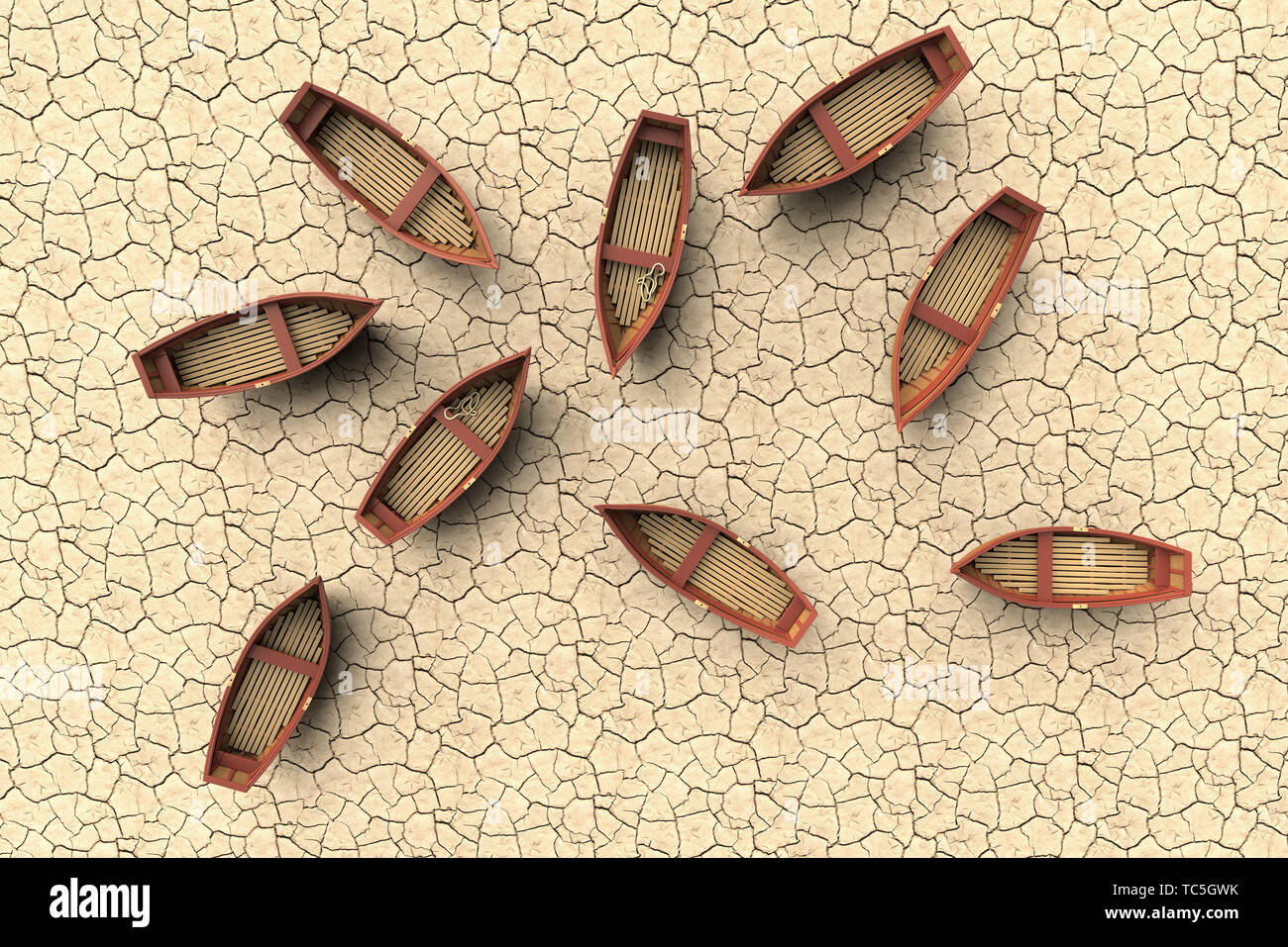 3D rendering of a conceptual representation of a drought with an aerial ...