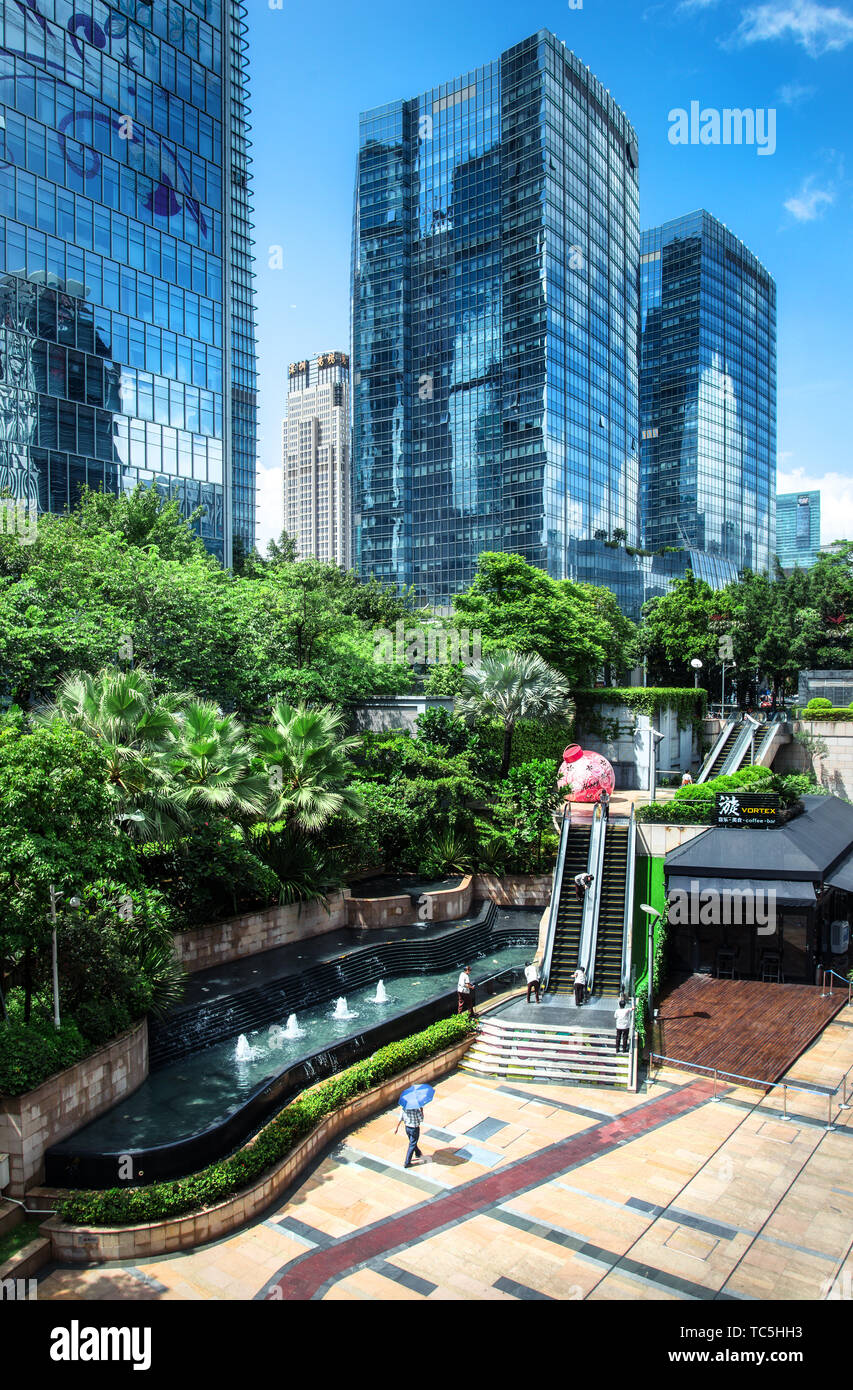 Shenzhen Futian cbd building blue sky white cloud sunshine building ...